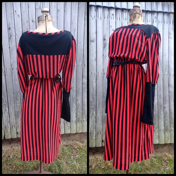 Vintage | Dresses | Vintage 8s Black Red Striped Nu Wave Euro Punk Puff ...